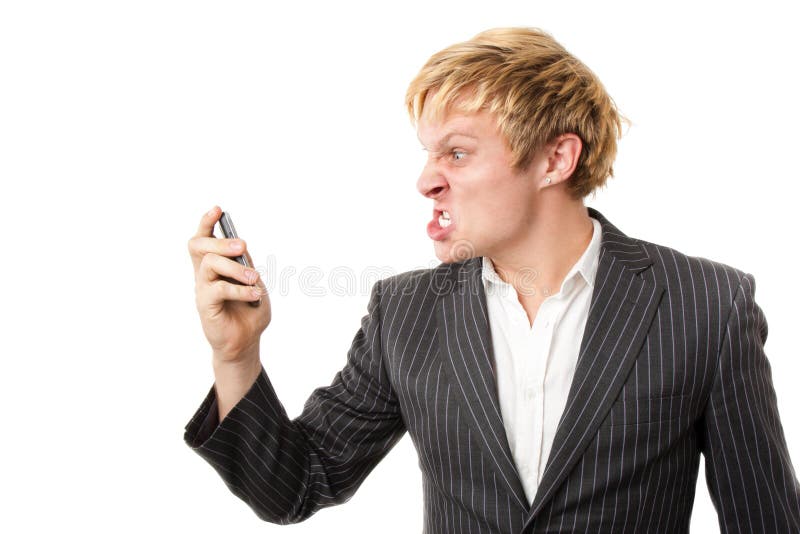 Angry Young Man Shouting on the Phone Stock Image - Image of happy ...