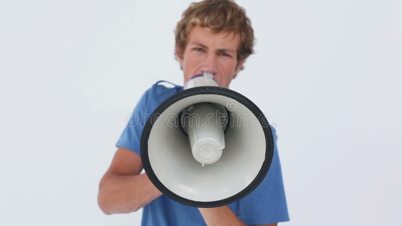 Angry Young Man Using a Megaphone Stock Video - Video of male, upset ...