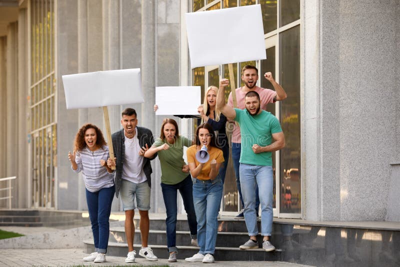 Angry Young Woman with Megaphone Leading Protest Stock Image - Image of ...