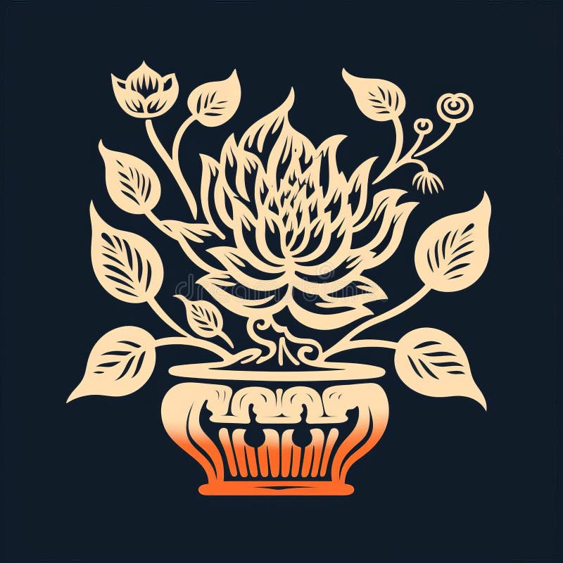 Minimalist Linocut Artwork of Angsana Tree with Negative Space Stock ...