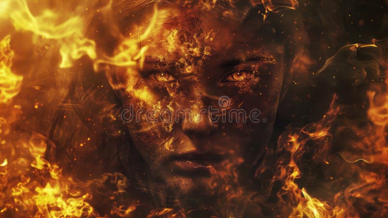 An Anguished Expression Framed by Flames Illustrating the Scorching ...