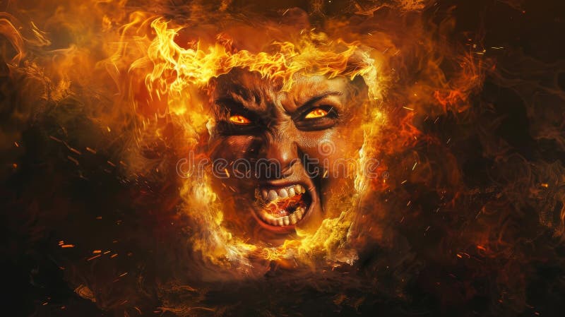 An Anguished Expression Framed by Flames Illustrating the Scorching ...