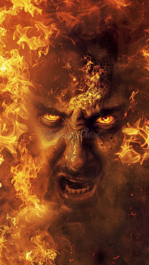 An Anguished Expression Framed by Flames Illustrating the Scorching ...