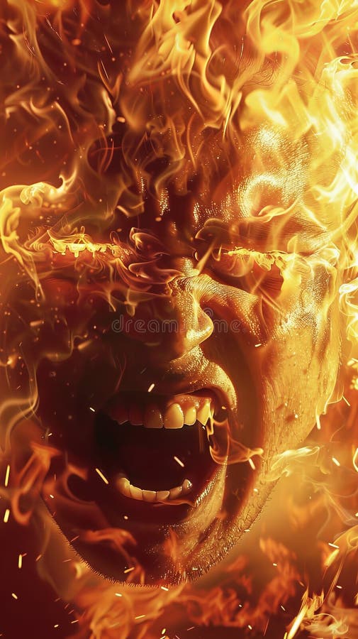 An Anguished Expression Framed by Flames Illustrating the Scorching ...