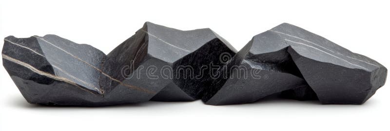 Angular Basalt Fragment Geometric Rock with Layered Texture on White ...