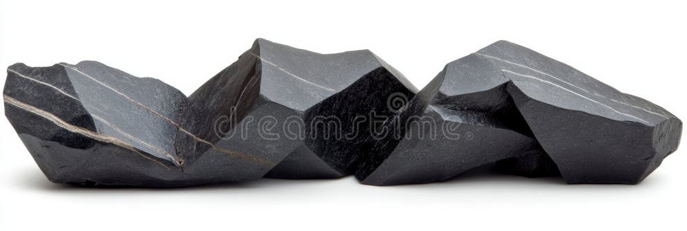 Angular Basalt Fragment Geometric Rock with Layered Texture on White ...