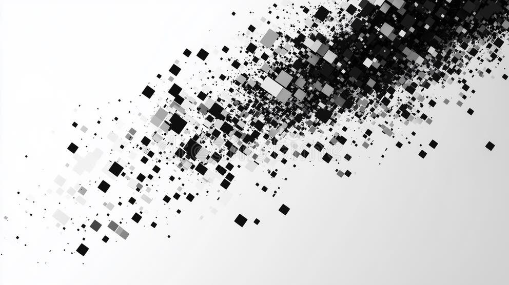 Angular Black Pixel Dissipation Over White Gradient Background Stock ...