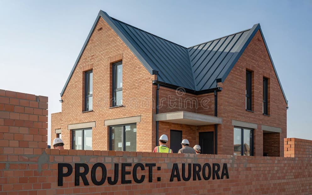 Angular Brick House with Large Entry and Windows Stock Illustration ...