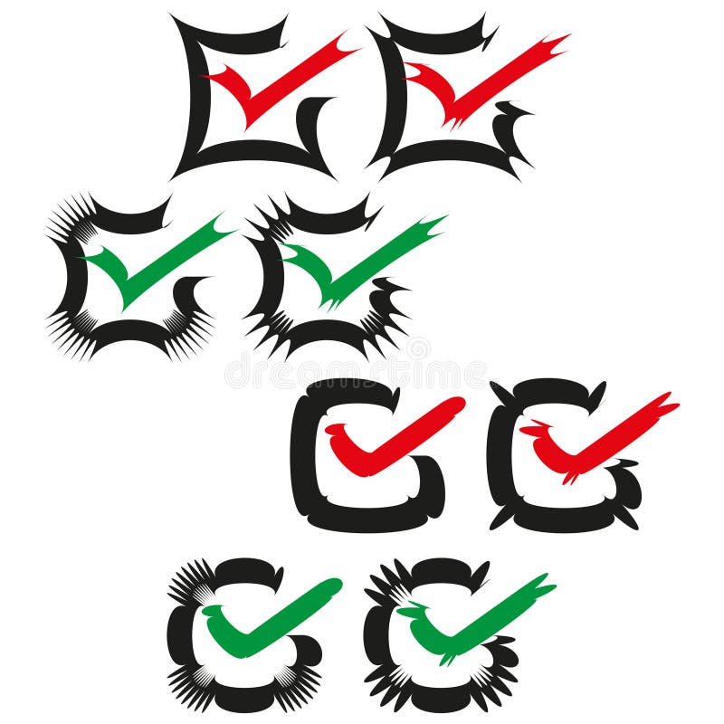 Angular Checkbox Icons. Spiky Checkmarks. Red Green Choices. Vector ...