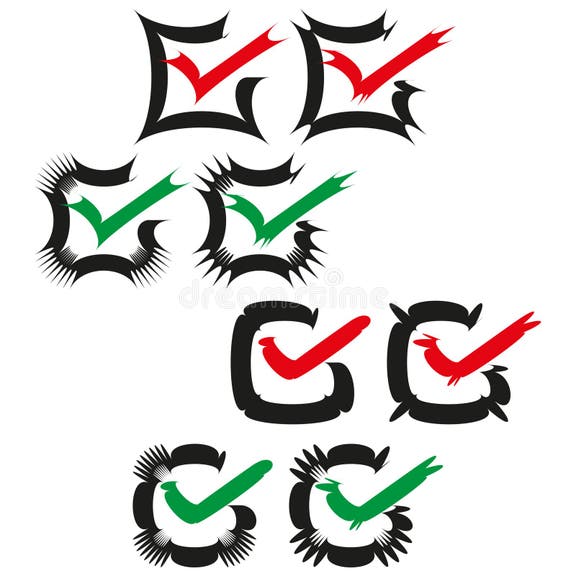 Angular Checkbox Icons. Spiky Checkmarks. Red Green Choices. Vector ...