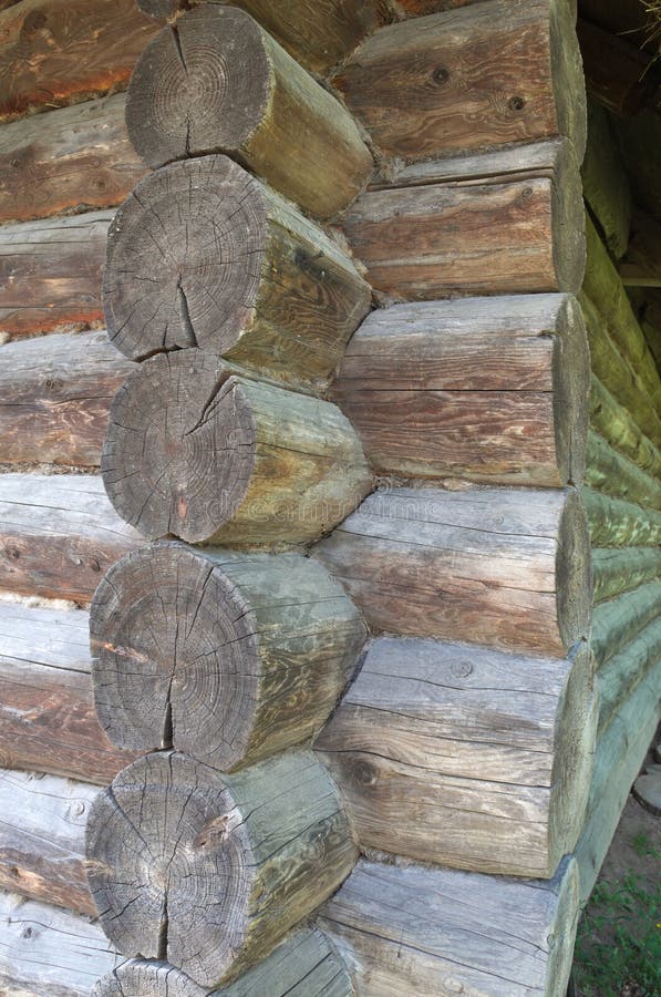 Angular Connection Of A Log House From Large Round Logs Stock Photo ...