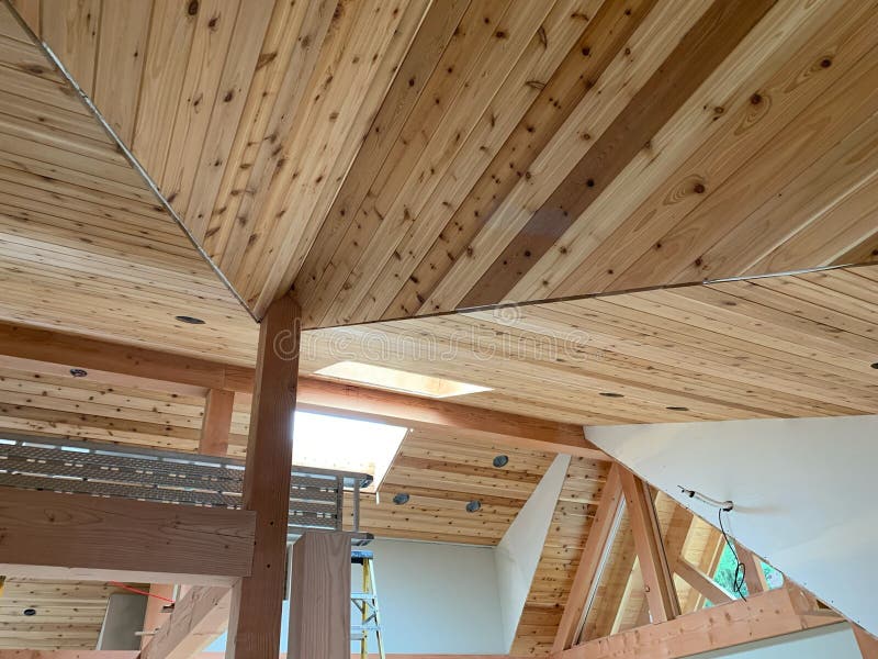 Angular Custom Timberframe Ceiling Stock Photo - Image of house ...