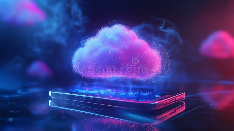 Angular 3d Icon Of Cloud On Smartphone Data Upload And Synchronization Process Digital