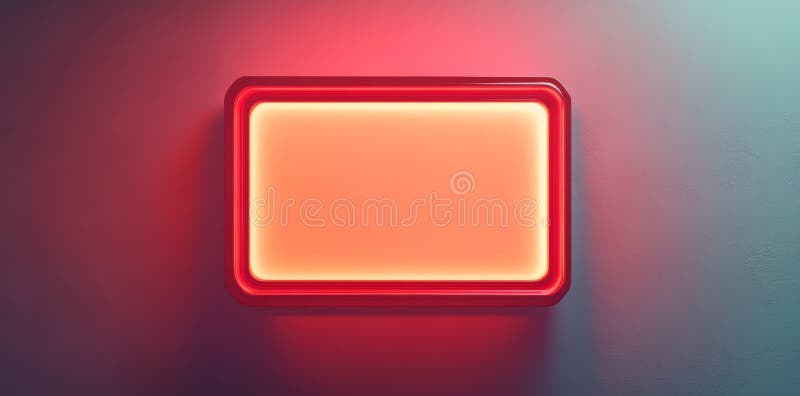 Angular 3D Rendering of Long Blank Red Signboard with Glowing Yellow ...