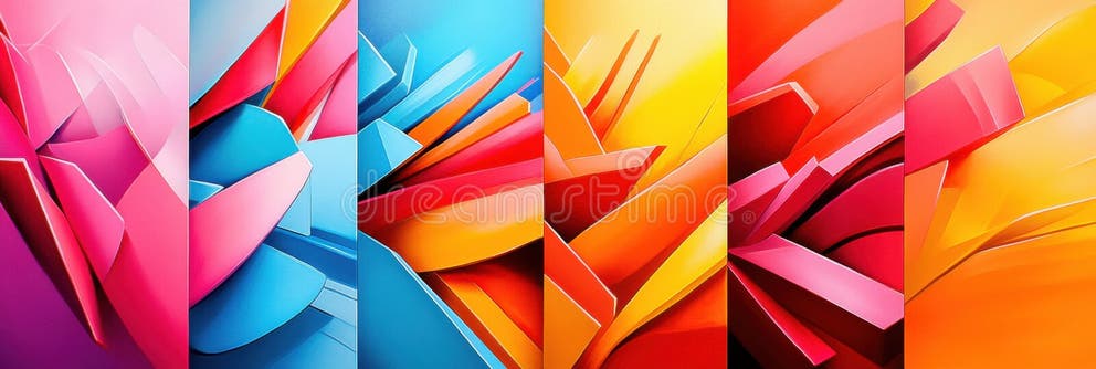 Angular Geometric Shapes Create Depth with Bold Primary Colors in a ...