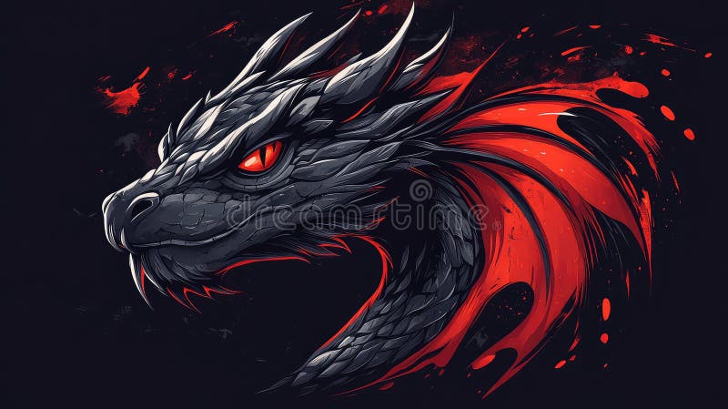 Angular Head of a Dragon with Red and Black Color Scheme - Fierce and ...