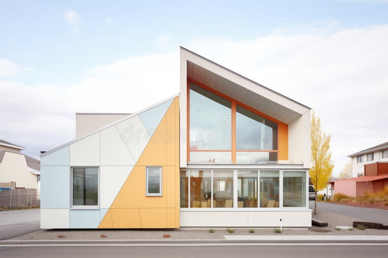 Angular Modern Facade of a Residential Building with Irregular Windows ...