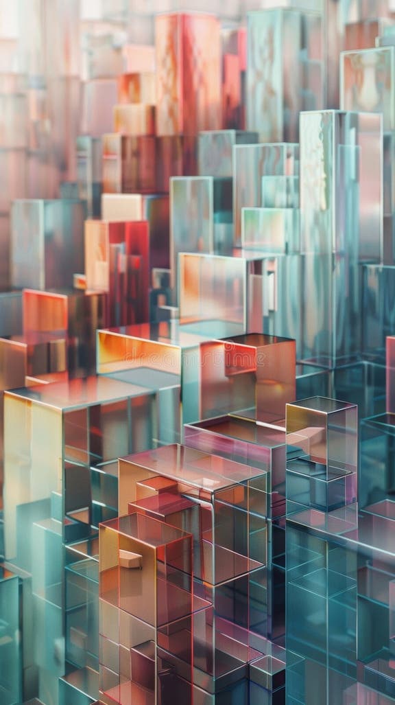 Angular Prisms in Varying Sizes and Hues Seemingly Protruding from a ...