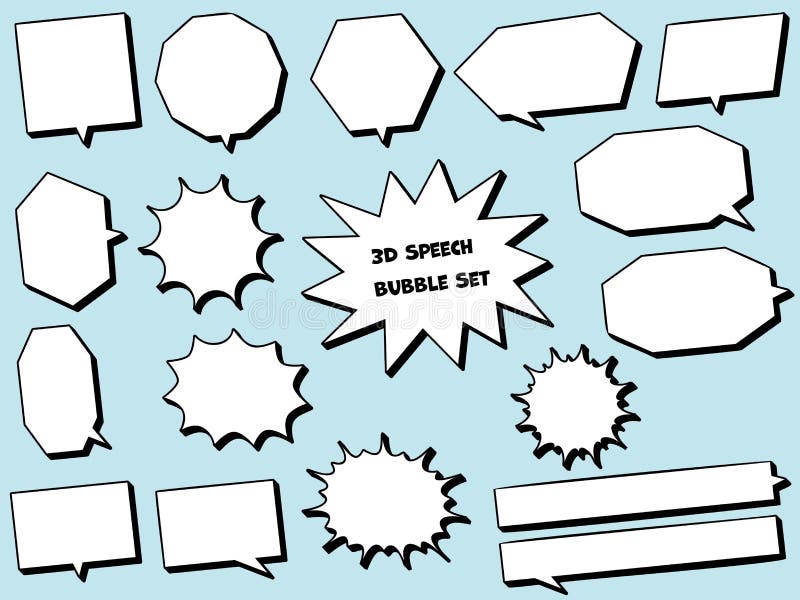 Angular Speech Bubble Set with 3D Effect Stock Vector - Illustration of ...