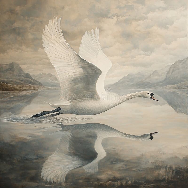 Angular Swan Gliding Across a Liquid Mirror Surface Stock Illustration ...
