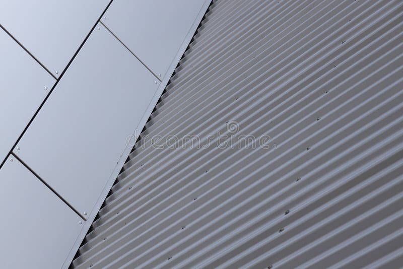 Angular View of Corner of Building - Junction of Grey Smooth Tiled Wall ...