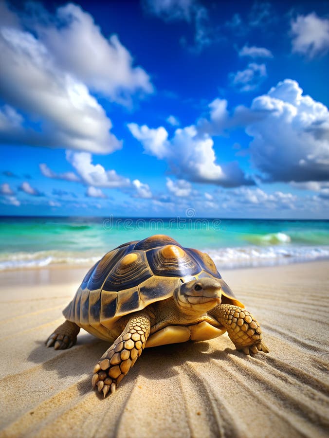 Angulate Tortoise Turtle Goes Beach Stock Illustration - Illustration ...