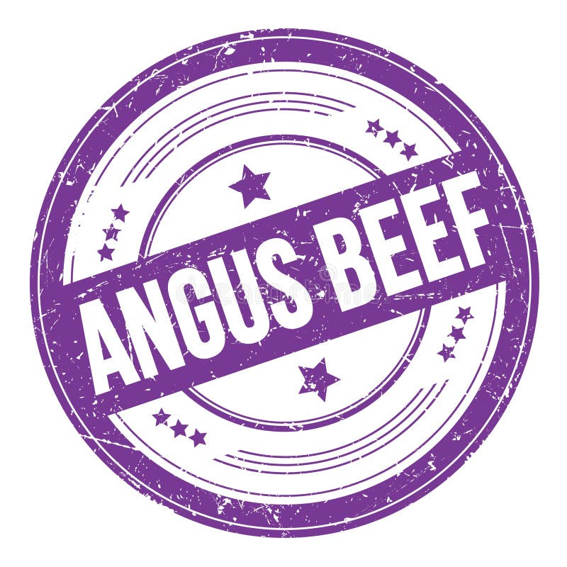 ANGUS BEEF Text on Violet Indigo Round Grungy Stamp Stock Illustration ...