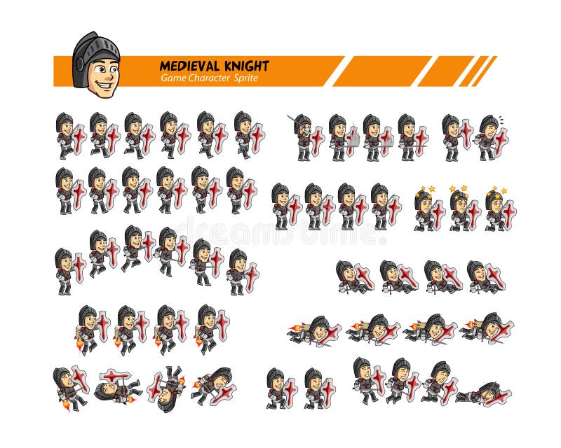 Animação Medieval Sprite Do Jogo Do Cavaleiro Ilustração do Vetor ...