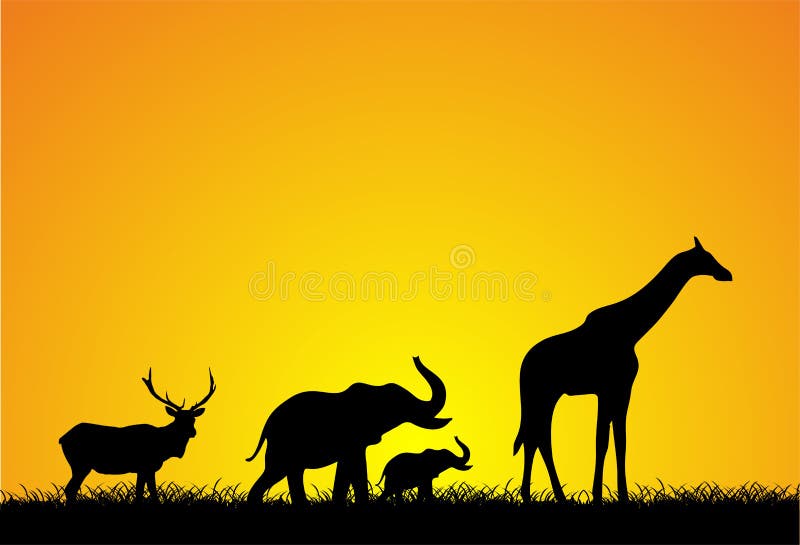 Animais Que Andam No Por Do Sol Ilustração Stock - Ilustração de cervos ...