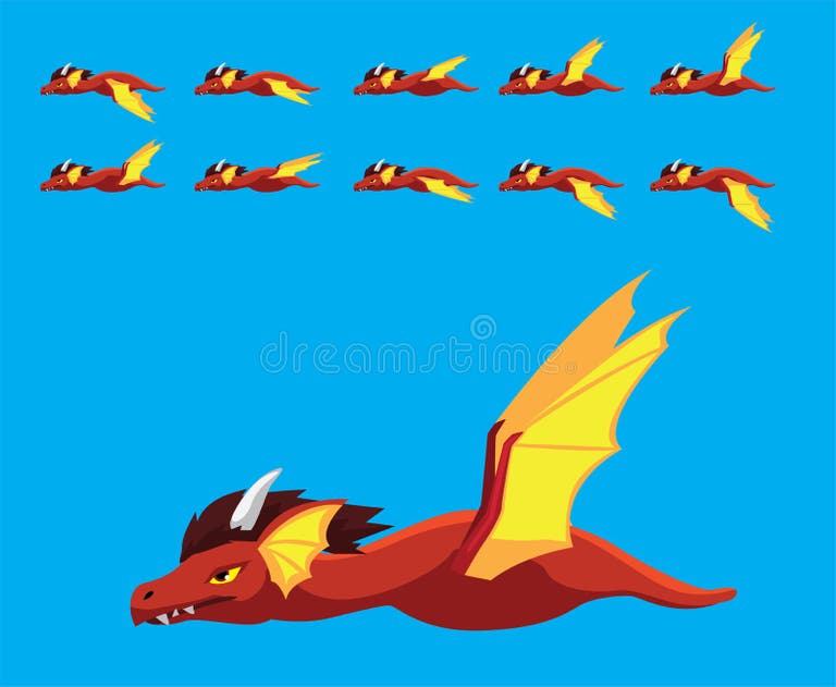 Animation Sequence Red Dragon Flying Cartoon Vector Stock Illustrations ...