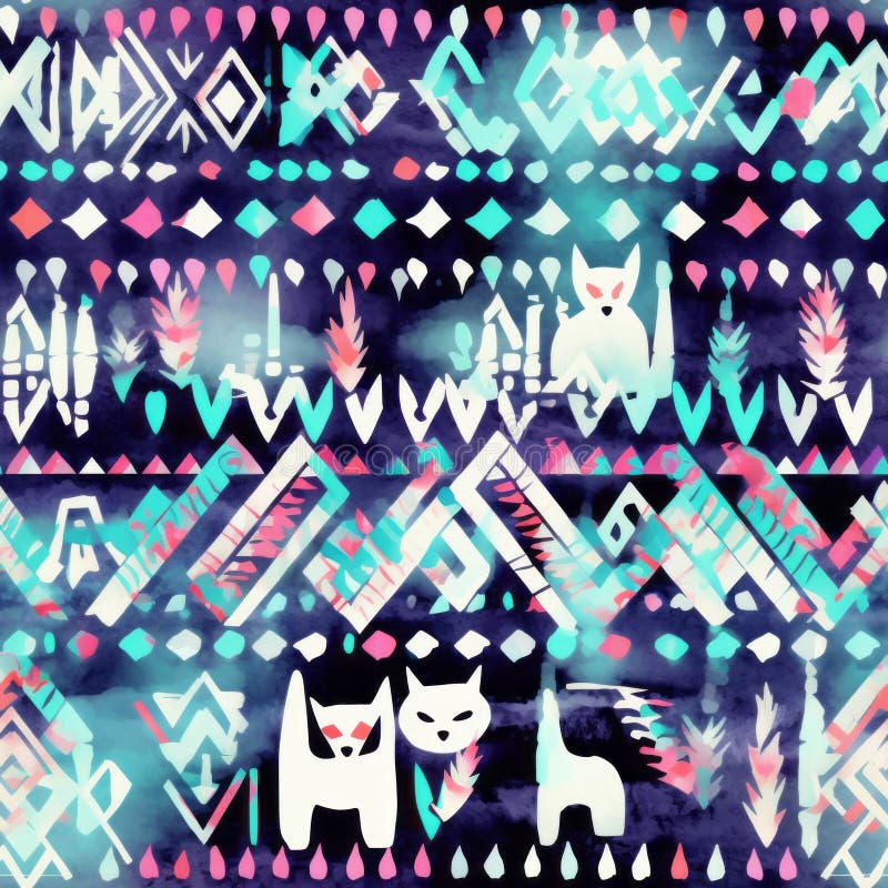 Animal Aztec Mix - Seamless Print Stock Illustration - Illustration of ...