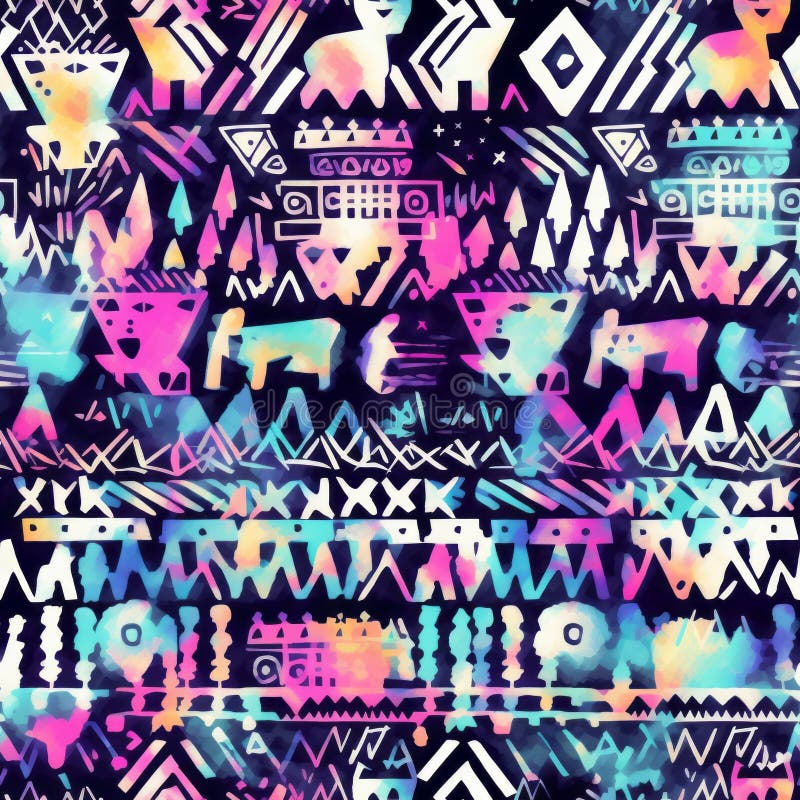 Animal Aztec Mix - Seamless Print Stock Illustration - Illustration of ...