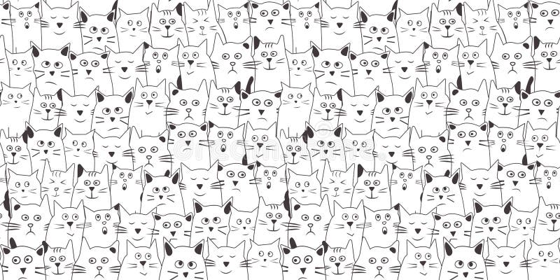 Different Cartoon Cats Front Border Set Poses And Emotions Stock