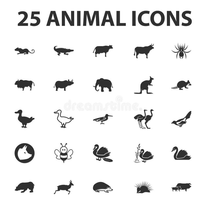 Animal and Beast 25 Black Simple Icons Set for Web Stock Vector ...