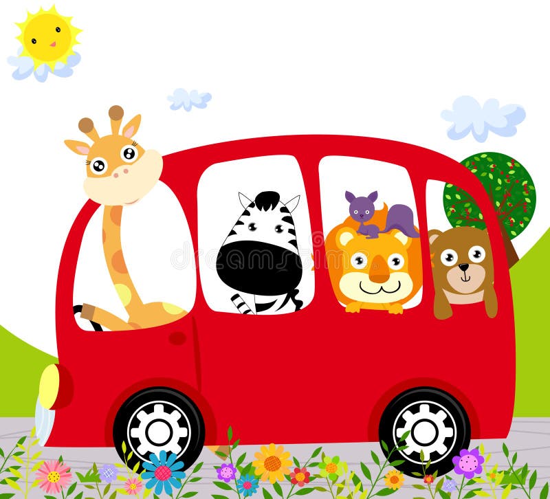 Animal bus stock vector. Illustration of tree, lion, road - 20791047