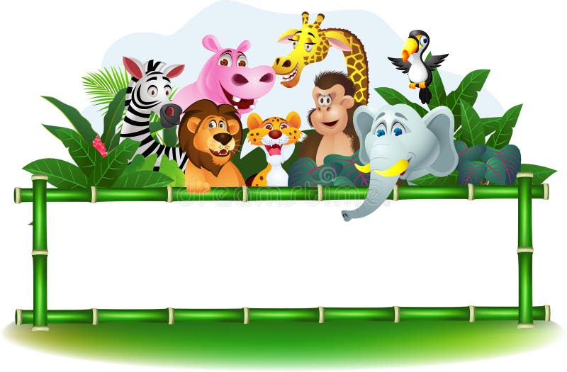 Animal Cartoon With Blank Sign Stock Illustration - Illustration of ...