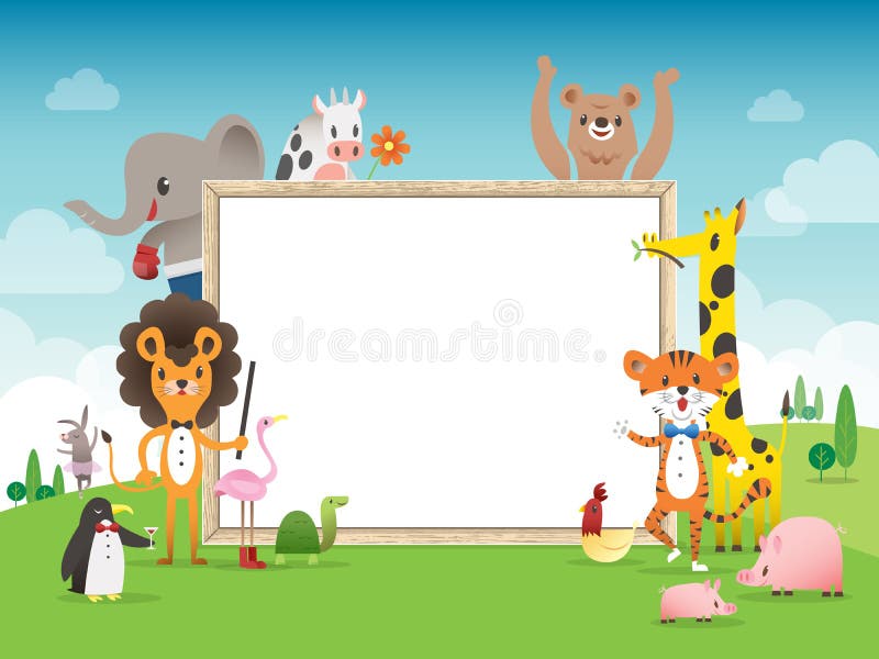 Animal Cartoon Frame Border Template with Whiteboard Stock Vector ...