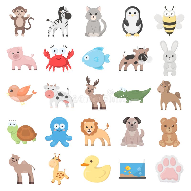 Animal 25 Cartoon Icons Set for Web Stock Vector - Illustration of ...