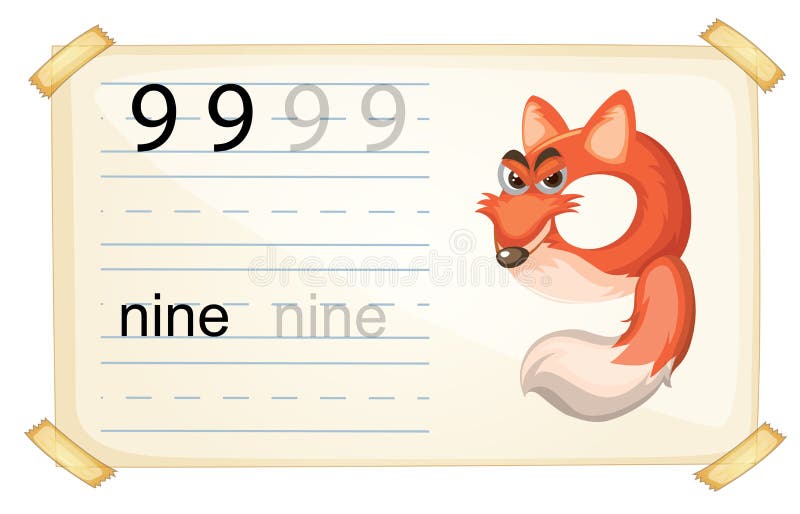 Animal Cartoon Number Nine Worksheet Stock Vector - Illustration of ...