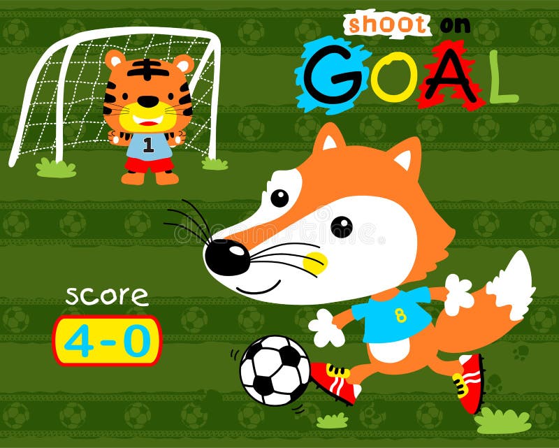 Animal Cartoon Vector of Fox and Cat Play Soccer Stock Vector ...