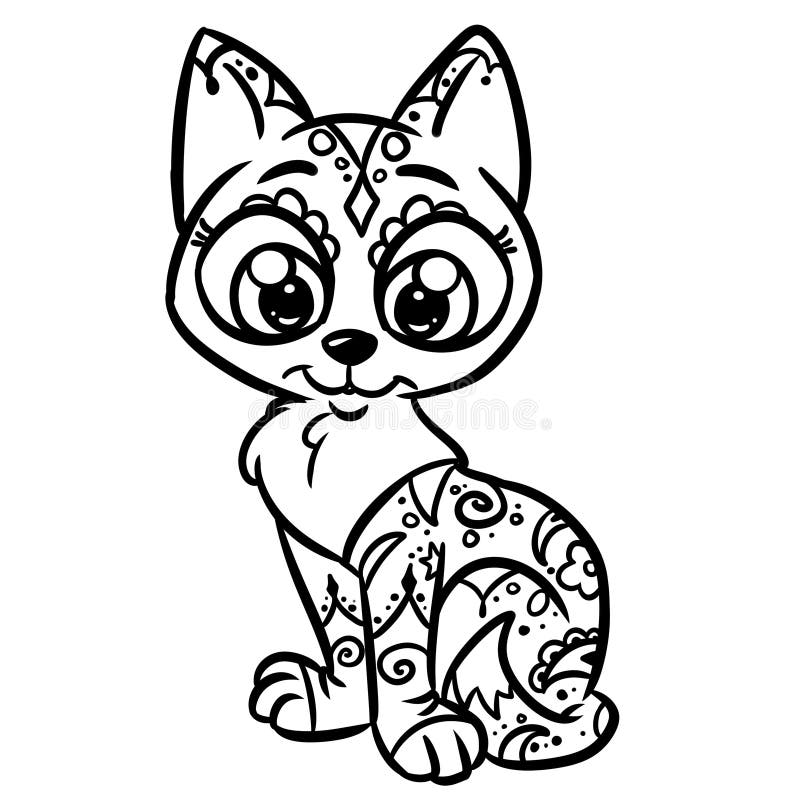 Animal Cat Patterns Character Cartoon Illustration Coloring Page Stock ...