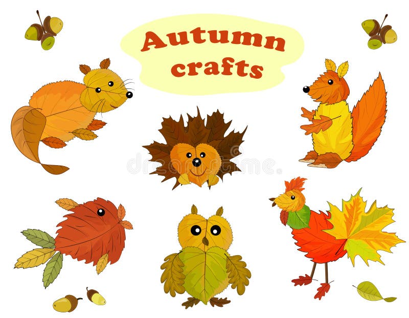 Animal Characters Made from Autumn Leaves. Autumn Applique Stock ...