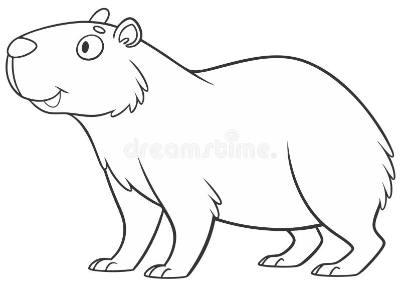 Cute Cartoon Capybara Outline Vector Illustration, Black and White for ...