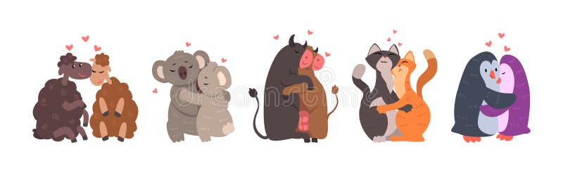Animal Couple in Love Embrace and Hug Vector Set Stock Illustration ...