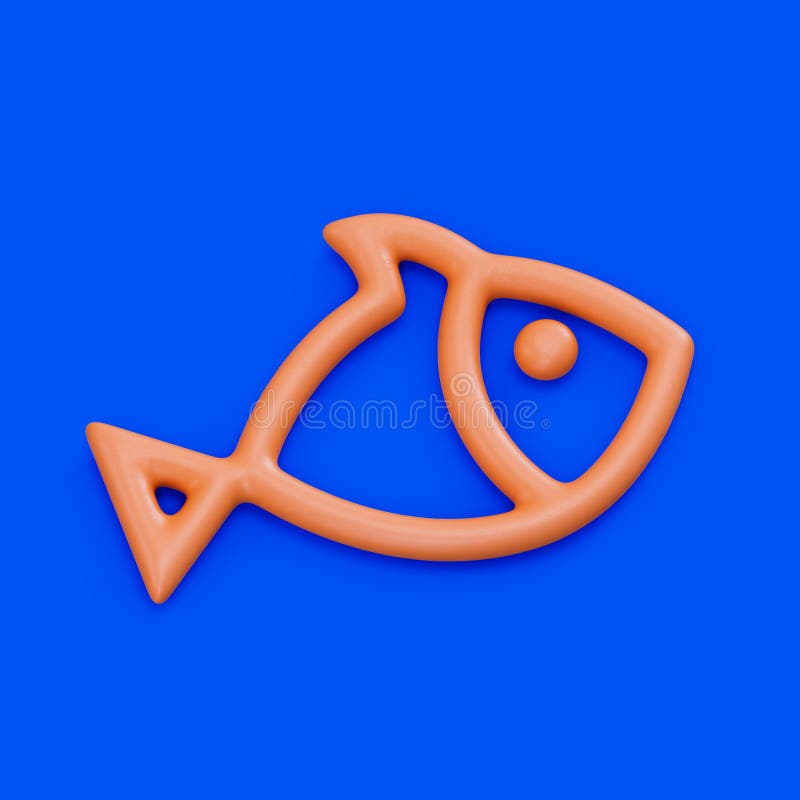 Animal 3d Icon, Single Color Outline Fish 3d Icon, Monochrome, 3d ...