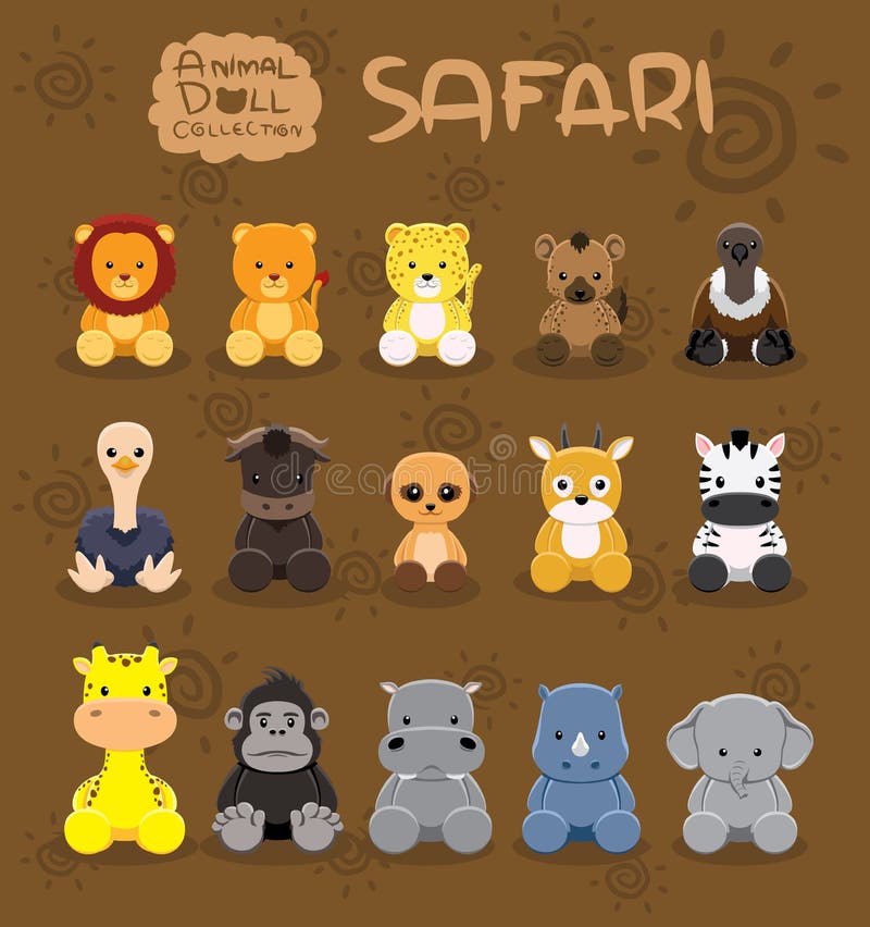 Animal Dolls Safari Set Cartoon Vector Illustration Stock Vector ...