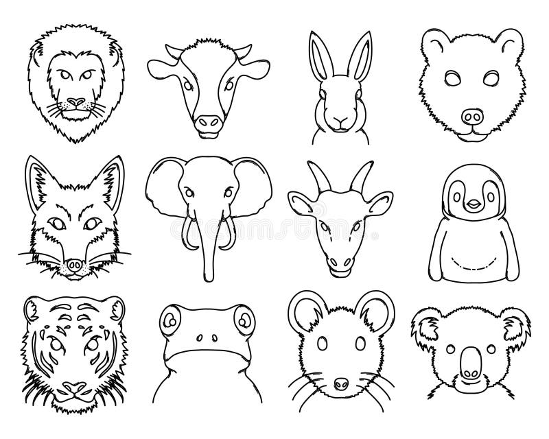Animal Doodle Vector Icon Set. Drawing Sketch Illustration Hand Drawn ...