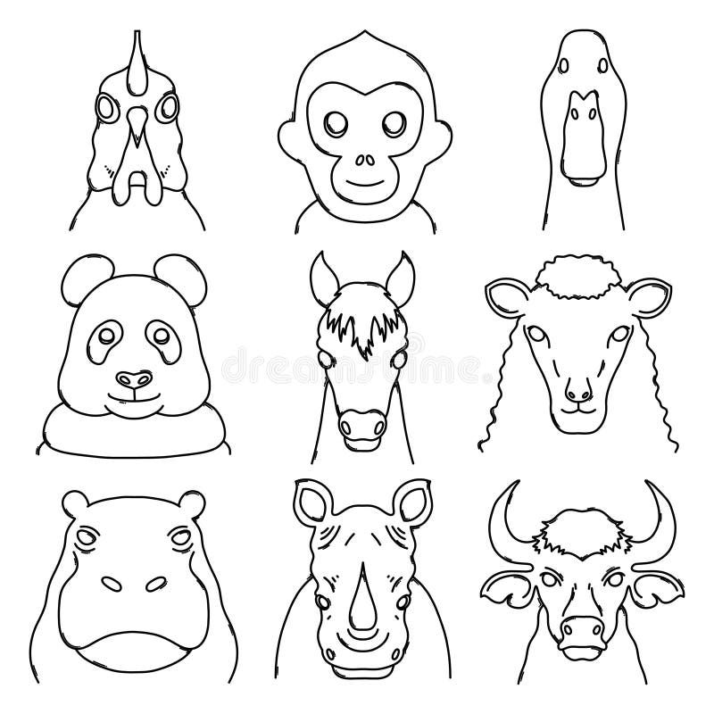 Animal Doodle Vector Icon Set. Drawing Sketch Illustration Hand Drawn ...