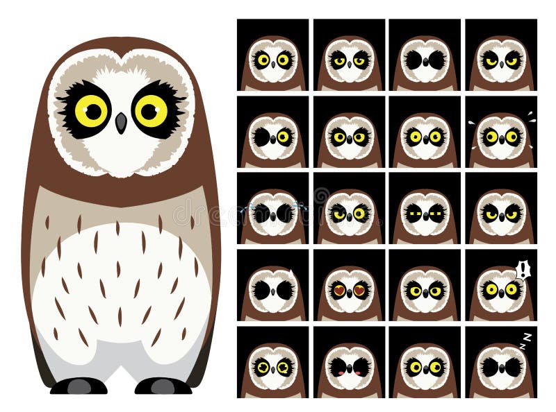 Short-Eared Owl Cartoon Emotion Faces Vector Illustration Stock Vector ...