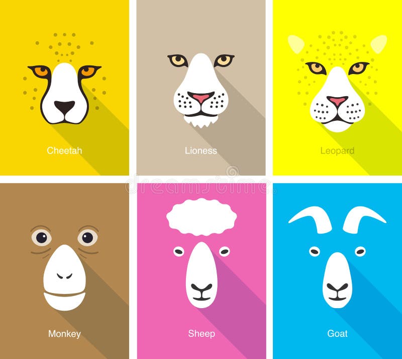Animal Face Flat Icon Set Design, Vector Illustration Stock Vector ...